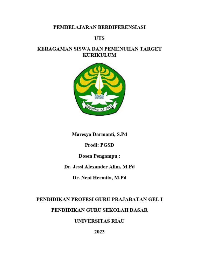 Uts Pembelajaran Berdiferensiasi | PDF | Karier & Perkembangan | Kesehatan Holistik