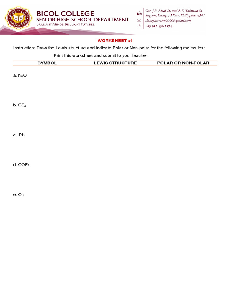 Lewis and Polarity Worksheet 1 | PDF