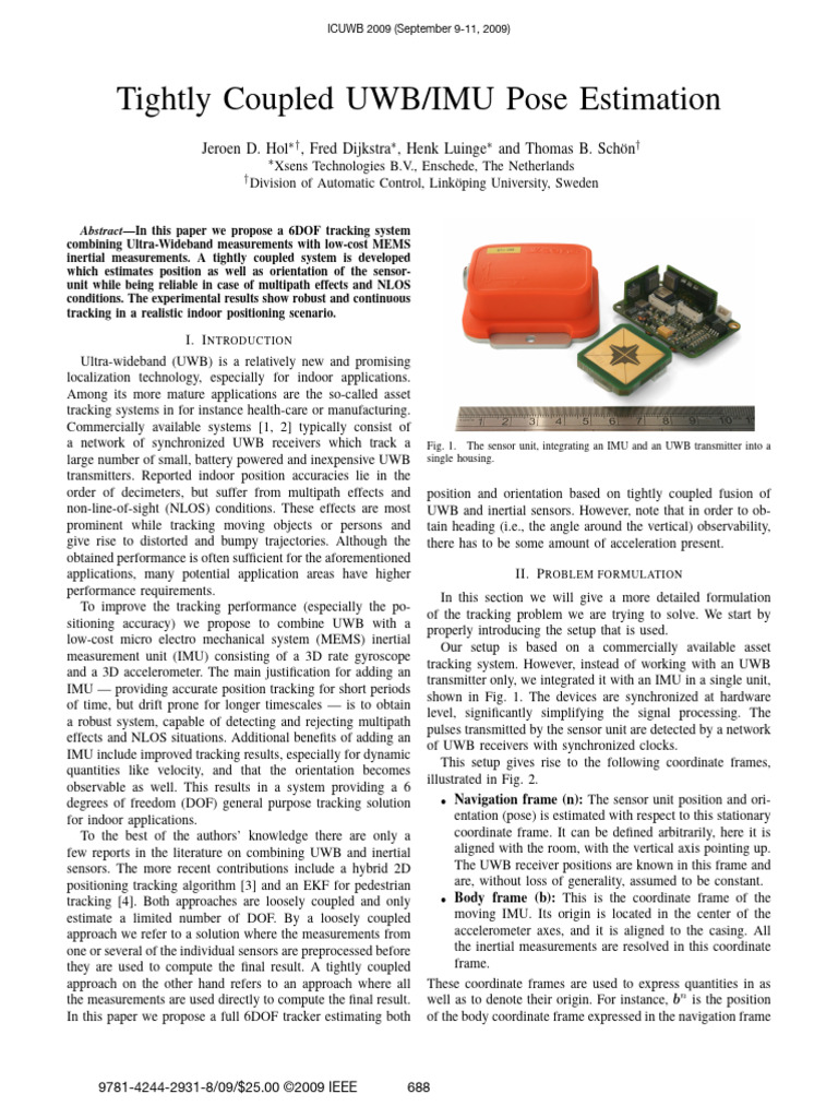 Tightly Coupled UWB/IMU Pose Estimation | PDF