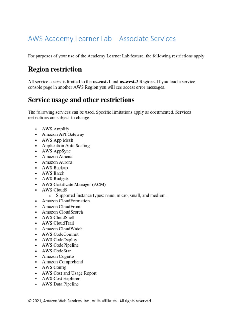 Lab 1.1 - AWS Academy Learner Lab - Associate Services | PDF | Amazon Web Services | Information ...