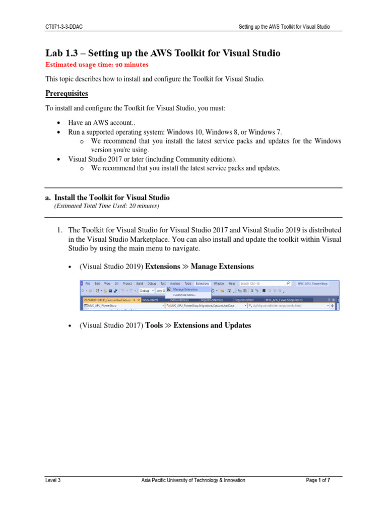 Lab 1.3 - Setting Up The AWS Toolkit For Visual Studio | PDF | Microsoft Windows | Computing ...