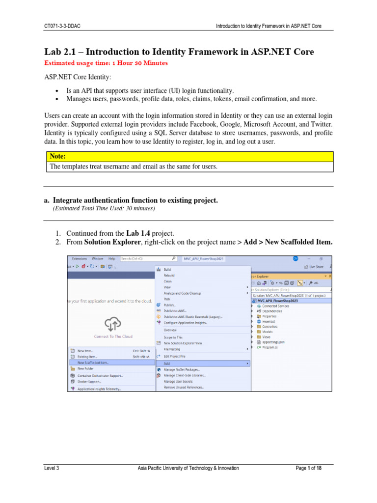 Lab 2.1 - Introduction To Identity Framework in ASP - Net Core | PDF ... Lab 2.1 - Introduction To Identity Framework in ASP - Net Core | PDF ...