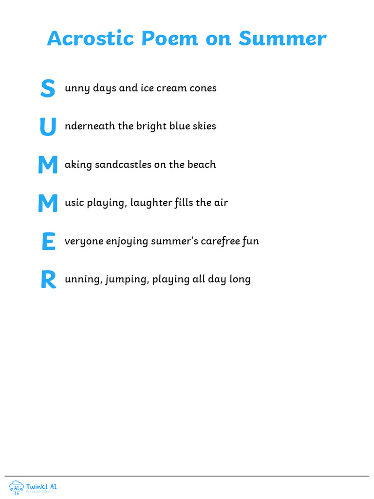 Acrostic Poem Summer | PDF