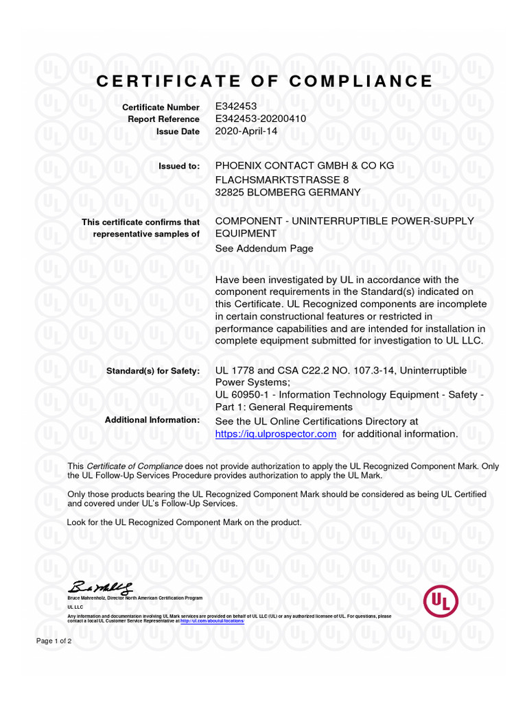 UL Compliance Certificate for UPS Equipment | PDF | Safety