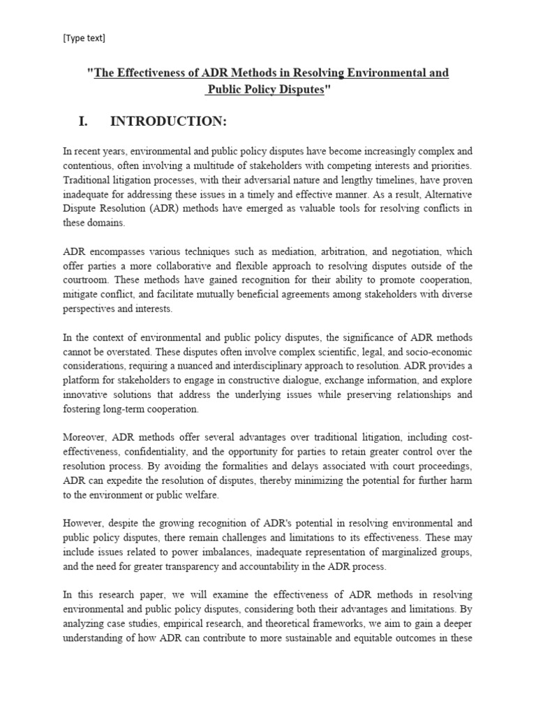 The Effectiveness of ADR Methods in Resolving Environmental and Public ...
