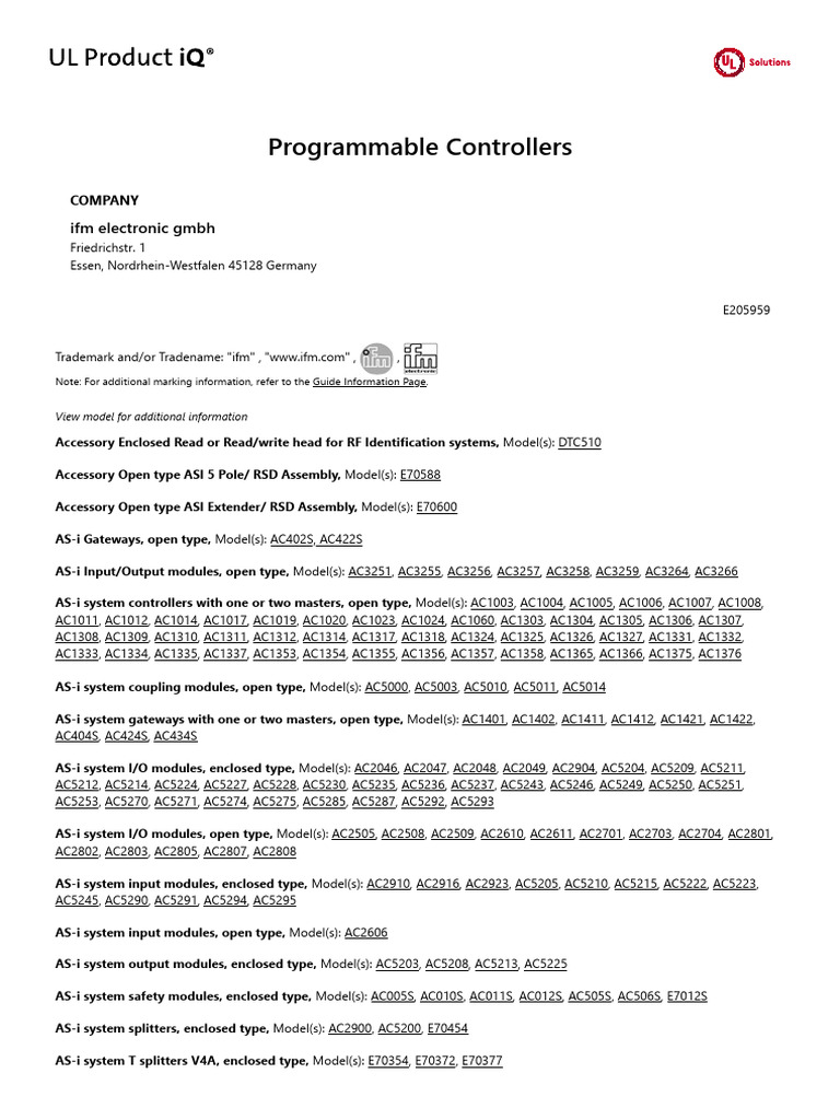 Programmable Controllers: Ifm Electronic GMBH | PDF | Programmable Logic Controller | Input/Output