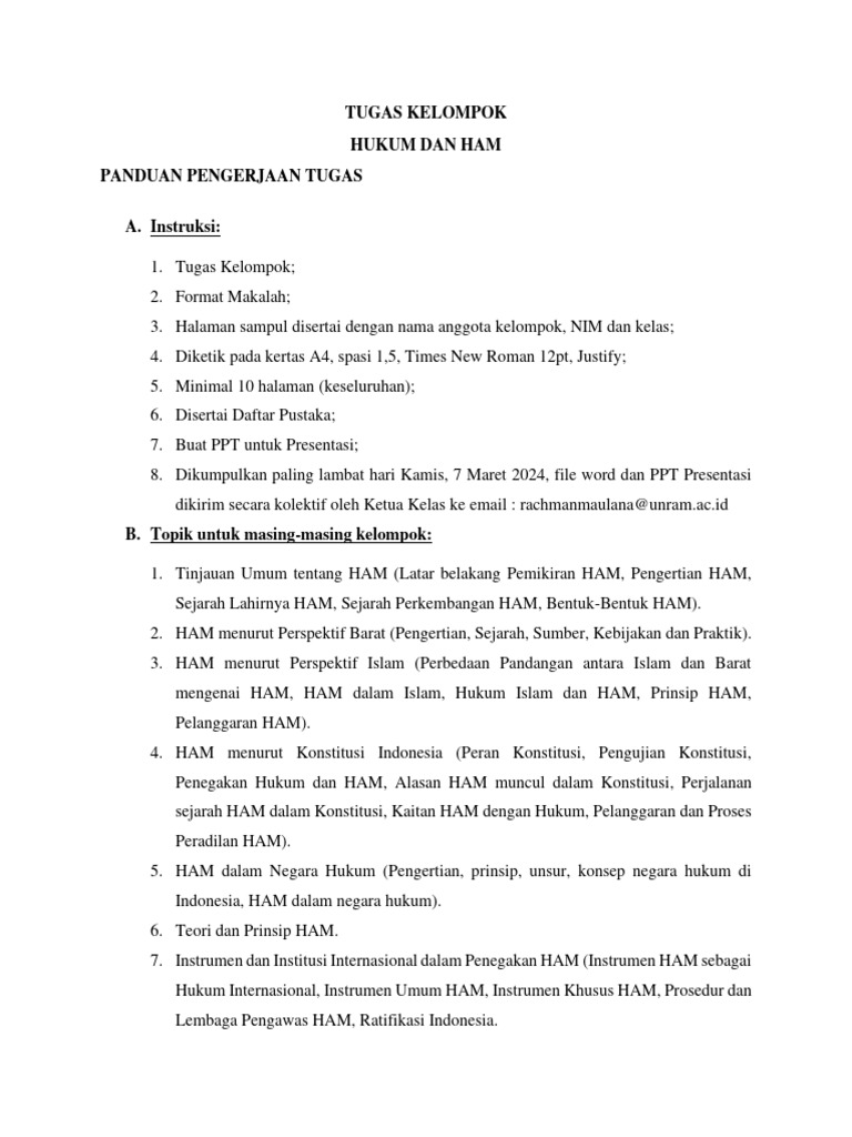 Panduan Tugas Kelompok Hukum HAM | PDF