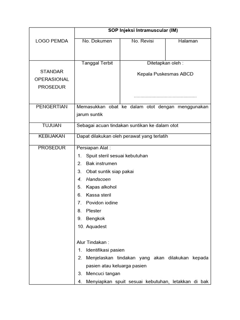 SOP Injeksi Intramuscular (IM) | PDF | Sains & Matematika