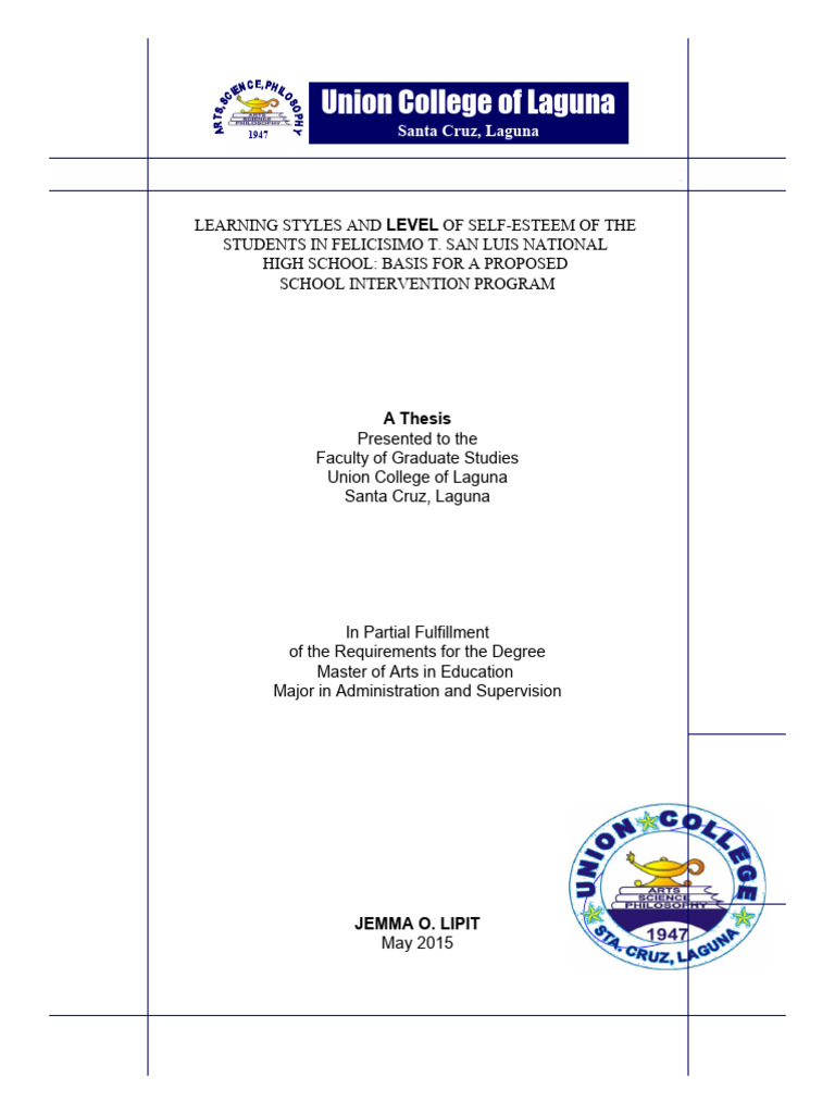 Maed Thesis Template | PDF | Learning Styles | Self Esteem