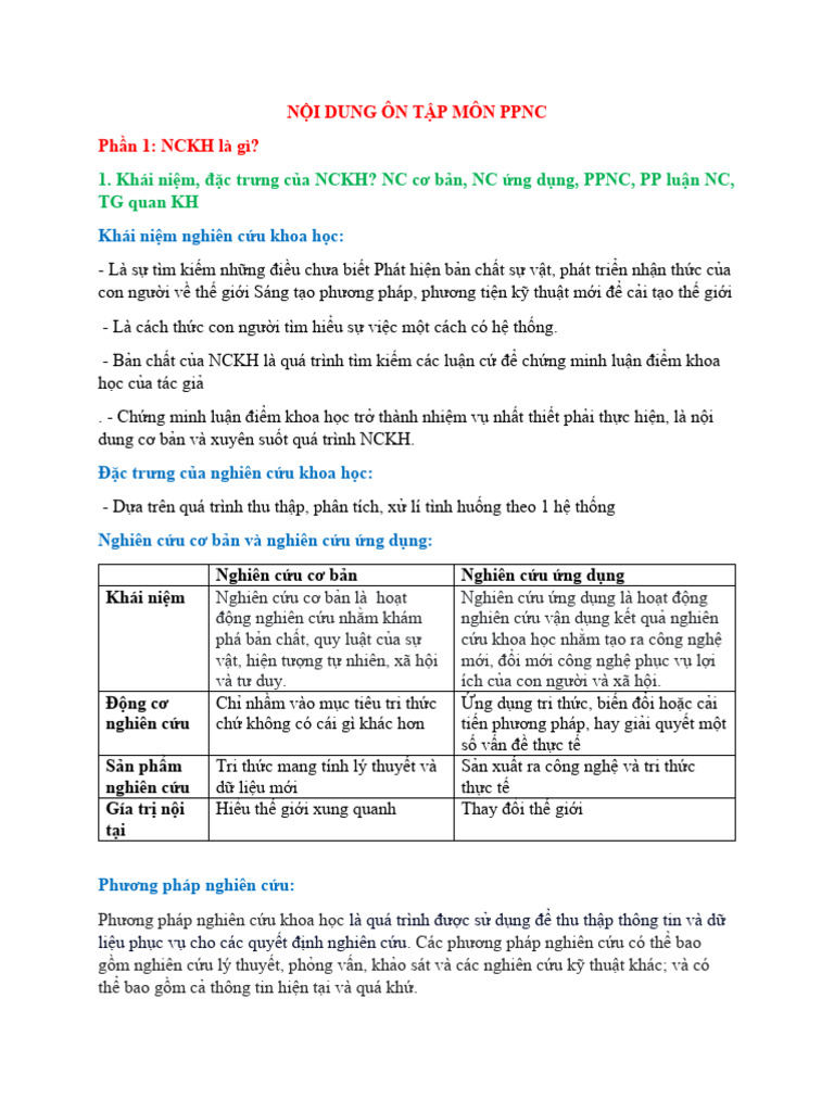 NỘI DUNG ÔN TẬP MÔN PPNC | PDF