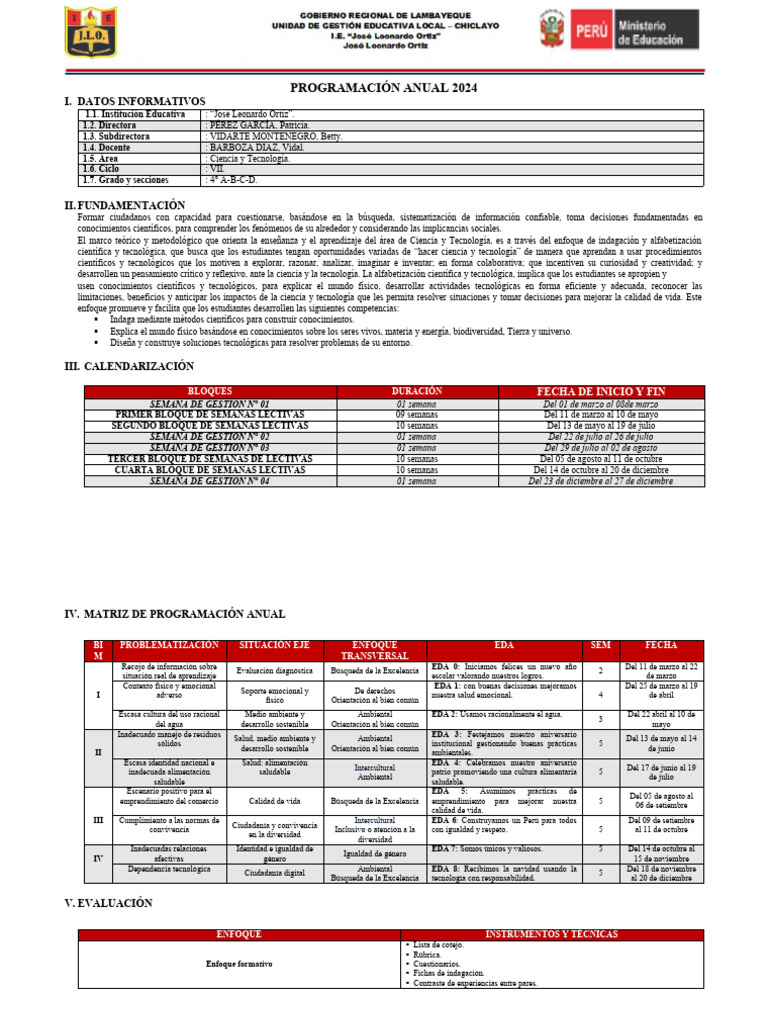 Programación Anual 4° | PDF