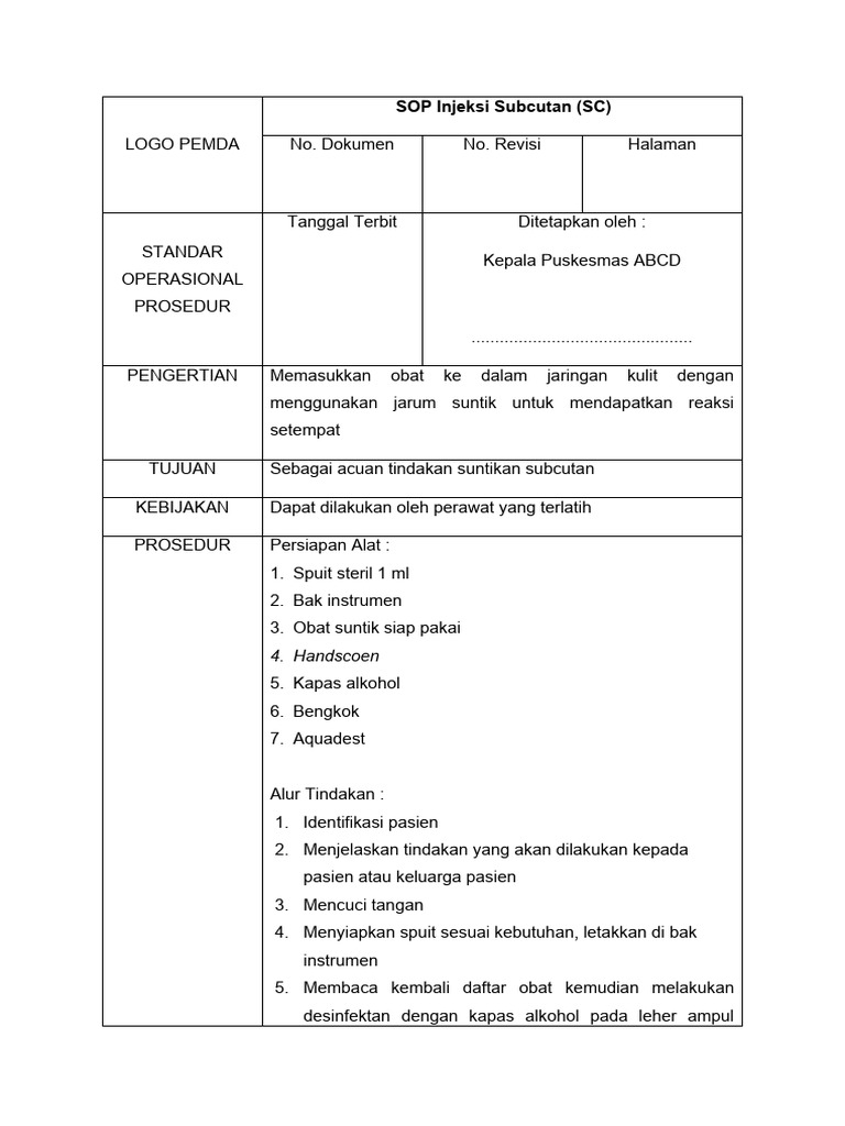SOP Injeksi Subcutan (SC) | PDF