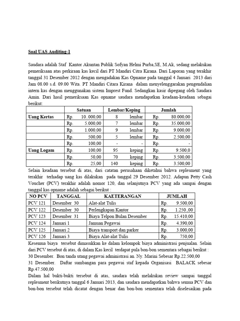 SOAL UAS Audit KAS Dan Setara Kas | PDF