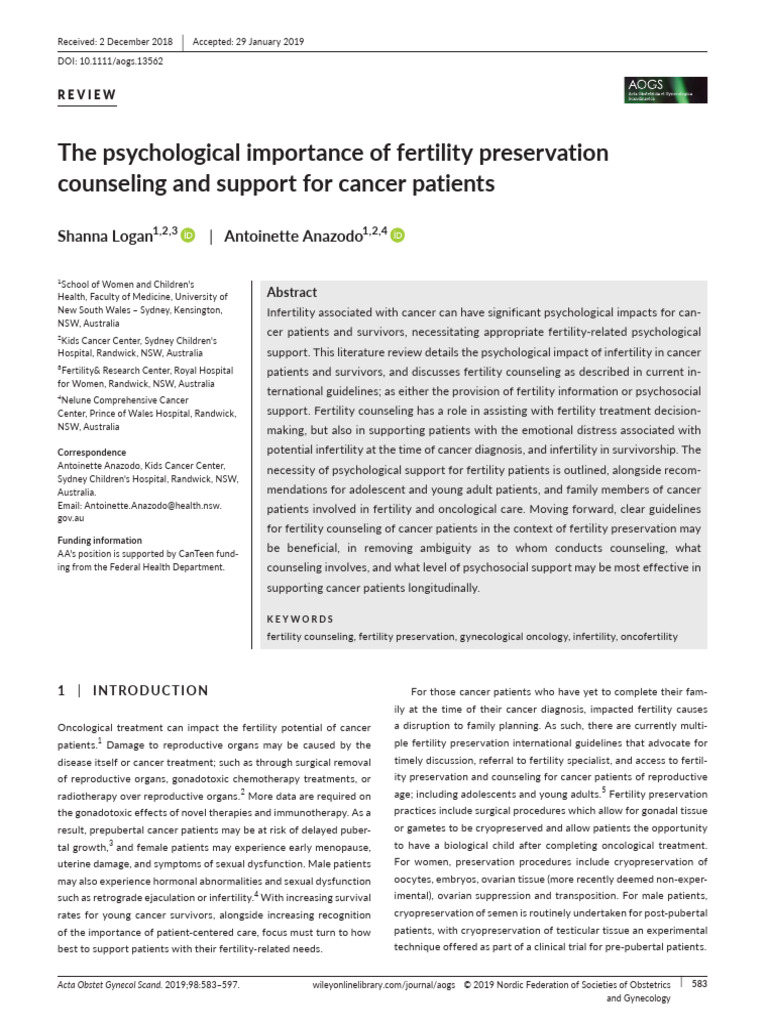 Psychological Impact of Fertility Preservation in Cancer | PDF | Cancer ...