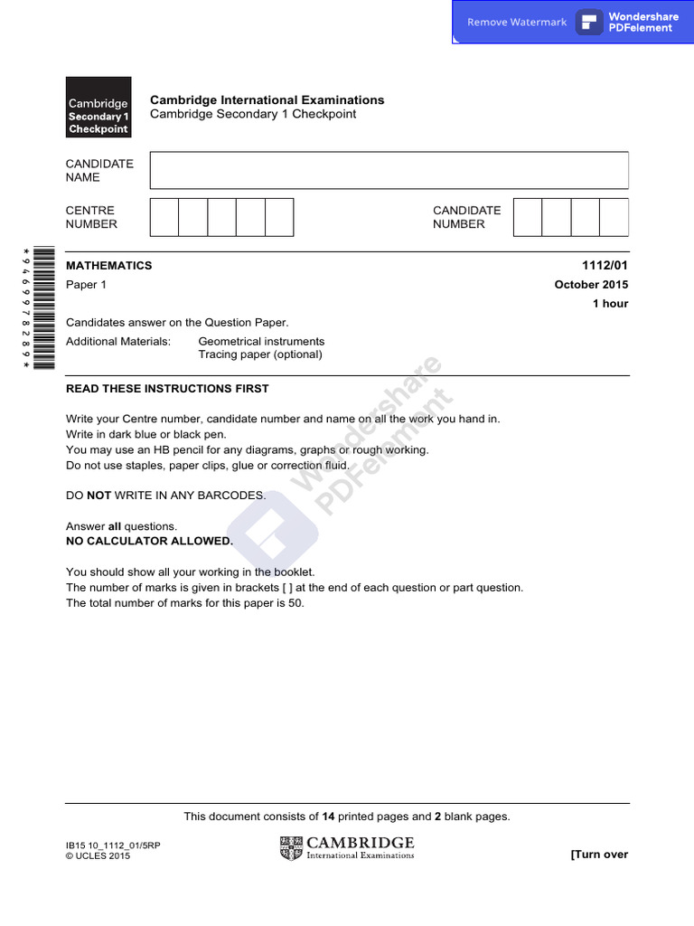 October 2015 QP1 | PDF | Speed | Multiplication
