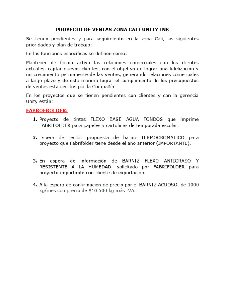 Proyecto Ventas Cali Unity Ink | PDF