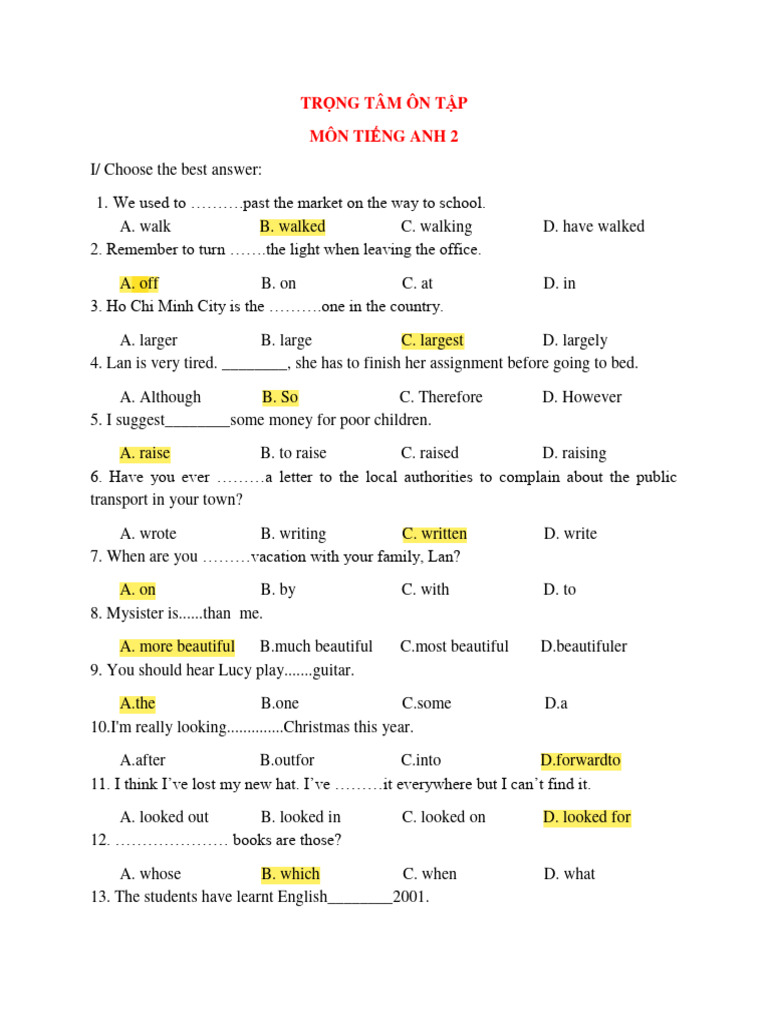 Đề cương - TA2 | PDF