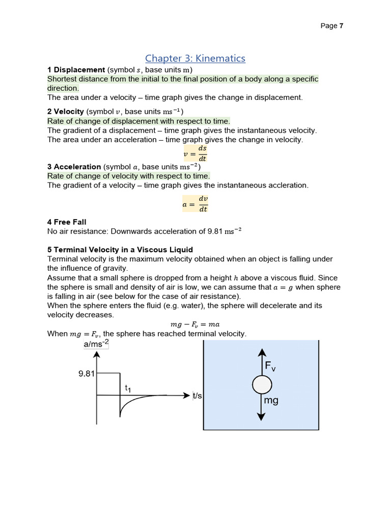 Kinematics Summary | PDF | Acceleration | Velocity