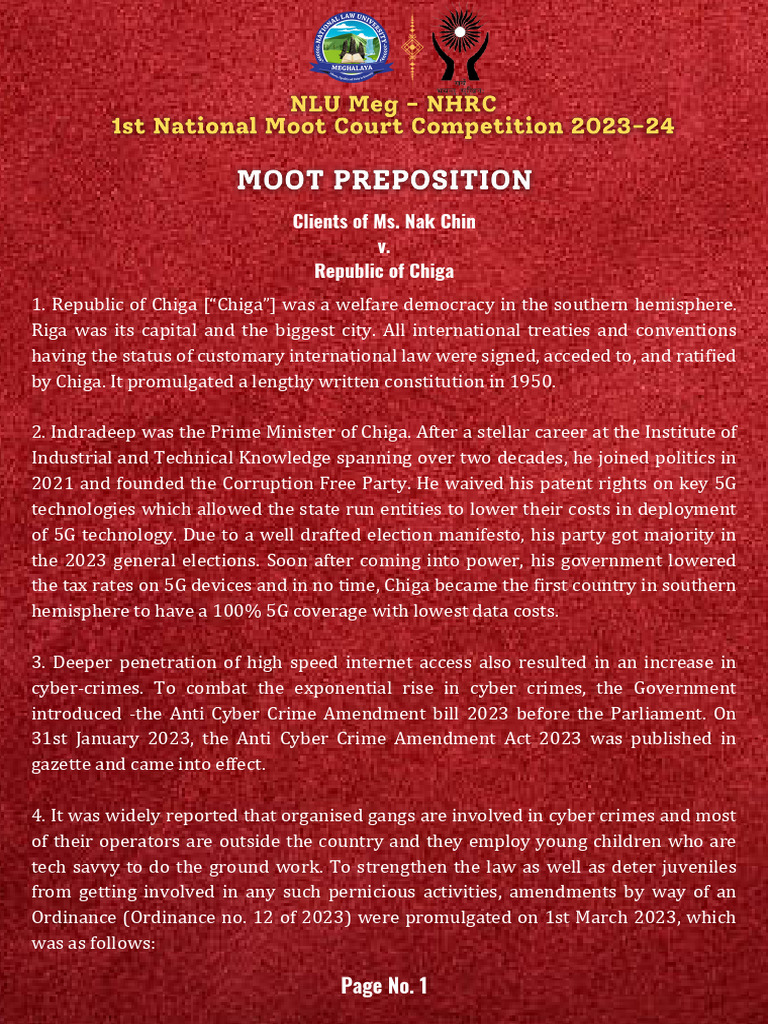 NLU MEG - NHRC Moot Preposition | PDF | Extortion | Crimes