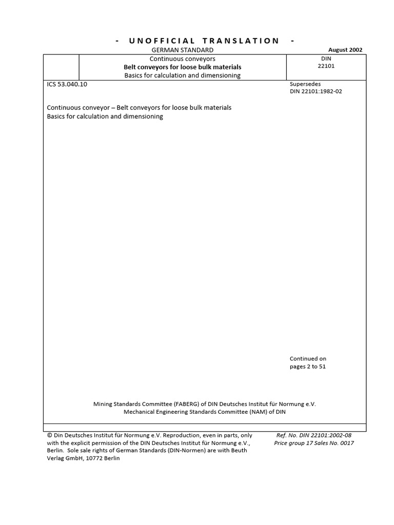 DIN 22101 Belt Conveyors For Loose Bulk | PDF