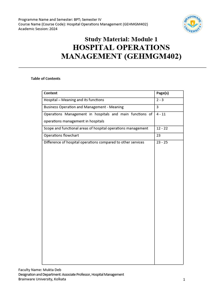 Hospital Operation Management | PDF | Marketing | Health Care
