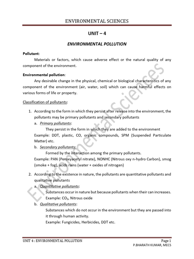 ES UNIT - 4:environmental Pollution and Environment Protection Act | PDF | Water Purification ...