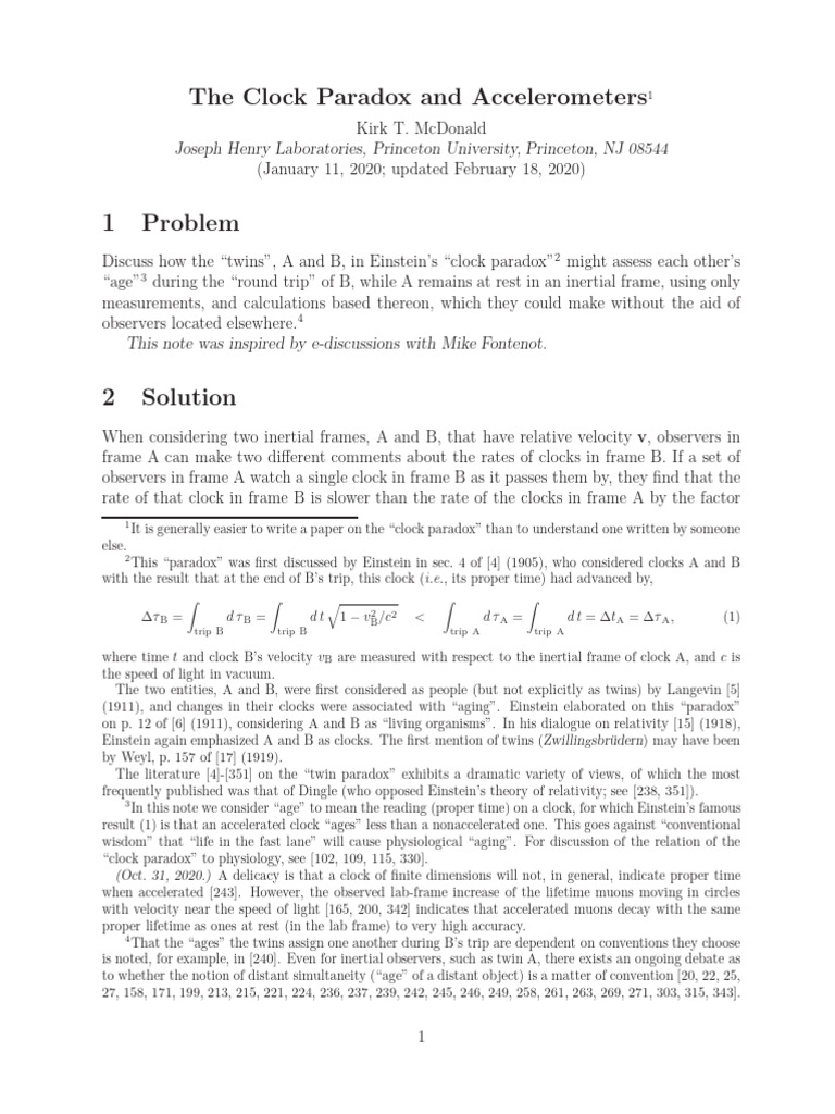 Clock Paradox and Accelerometers | PDF | Acceleration | Physical Phenomena