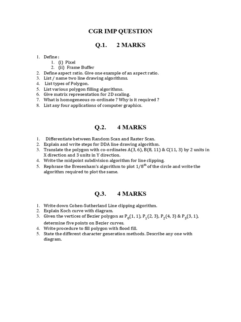 CGR Imp | PDF | Graphics | Computer Graphics