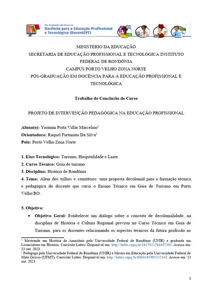 TFC - Yasmin - Versão Final | PDF | Pedagogia | Turismo