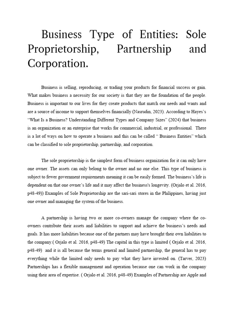 Business Type of Entities - Sole Proprietorship, Partnership and ...