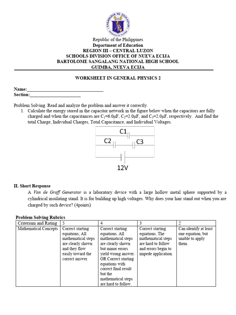 General Physics 2 Worksheet | PDF | Capacitor | Electrical Resistance ...