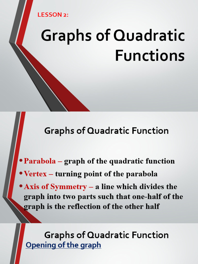 Lesson 2 Graphs of Quadratic Functions | PDF