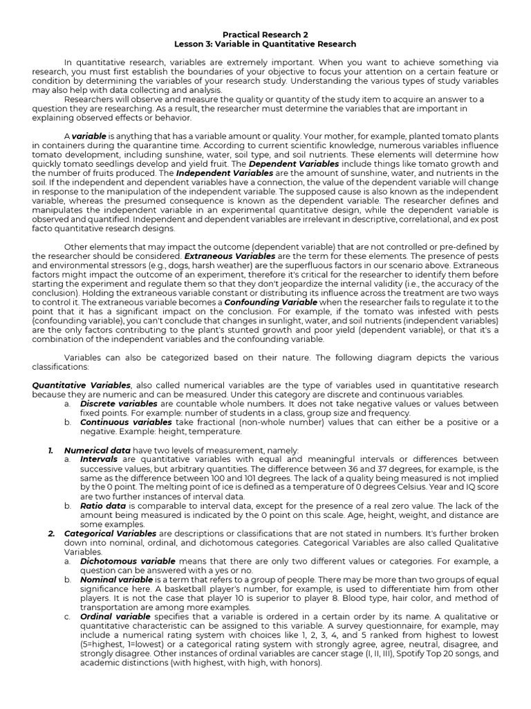 Lesson 3 Variables in Quantitative Research | PDF | Level Of Measurement Lesson 3 Variables in Quantitative Research | PDF | Level Of Measurement