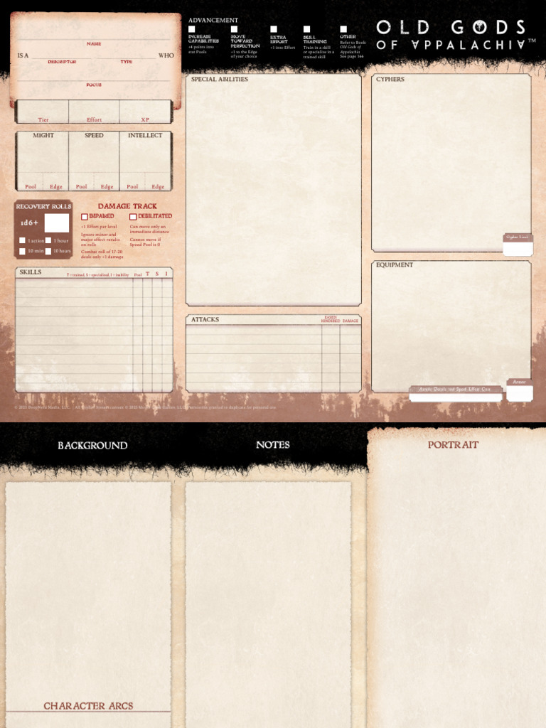 OGoA Character Sheets (Printable) | PDF | Role Playing Games | Role ...