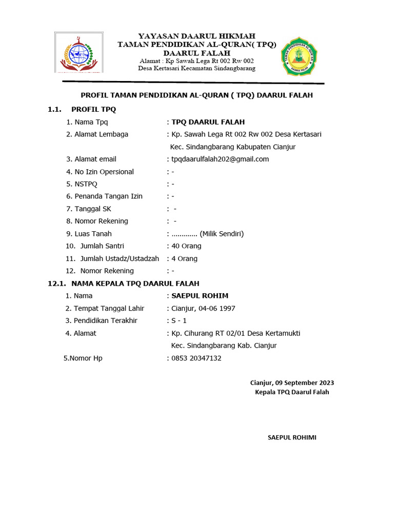 Profil TPQ Daarul Falah Cianjur | PDF