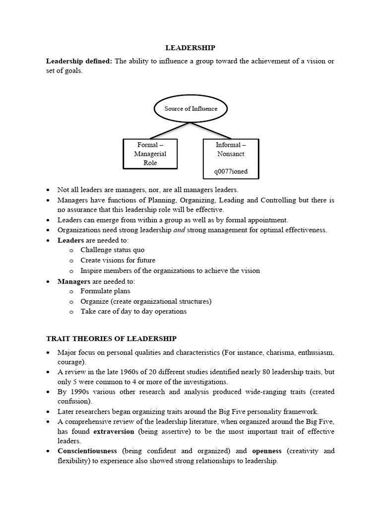 Leadership Handout | PDF | Leadership | Transformational Leadership