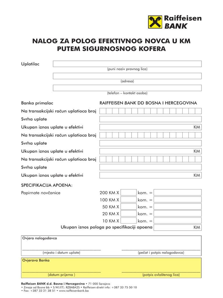 Nalog Za Polog Pazara Putem Sigurnosnog Kofera | PDF