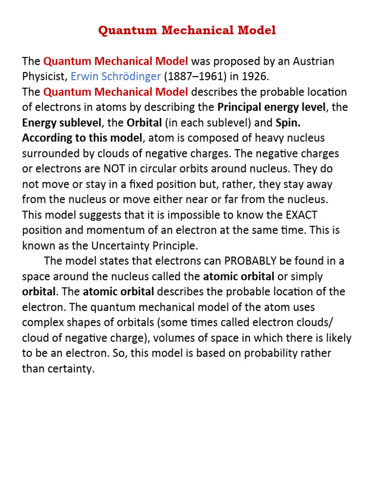 Quantum Mechanical Model Overview | PDF | Atomic Orbital | Electron ...