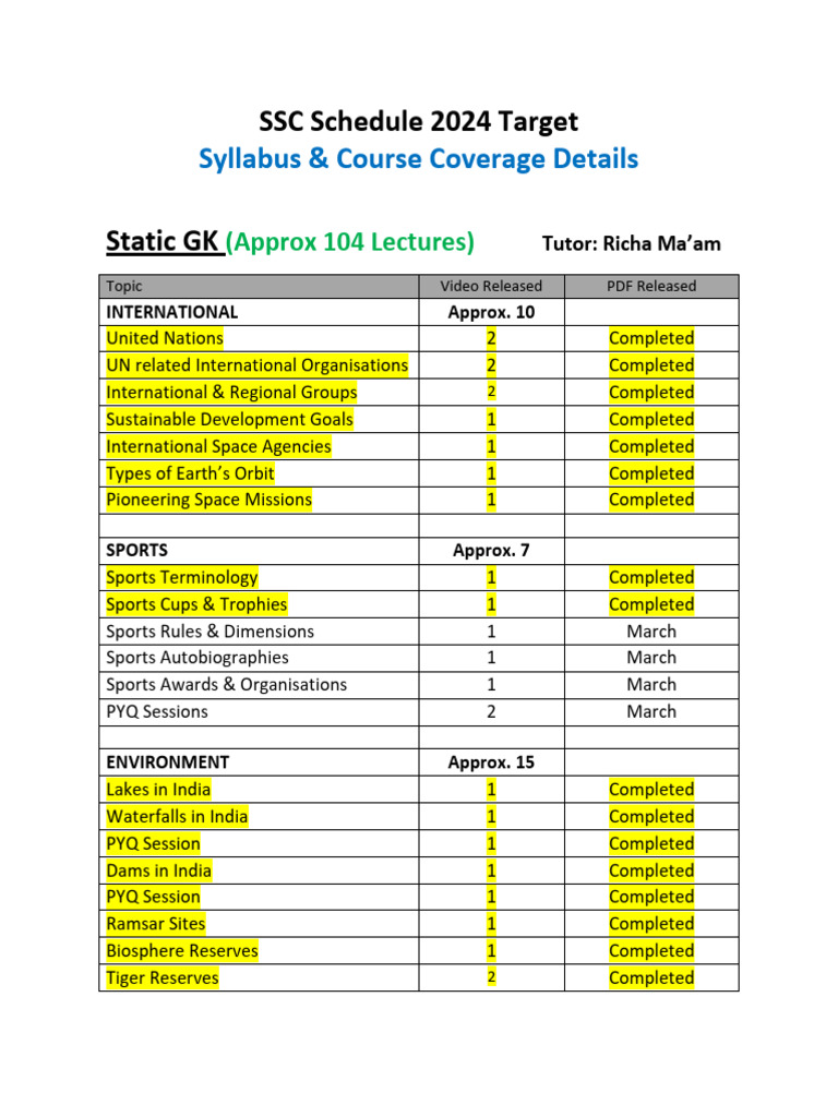 SSC Static Schedule 2024 Target - 32629613 - 2024 - 03 - 23 - 18 - 34 | PDF