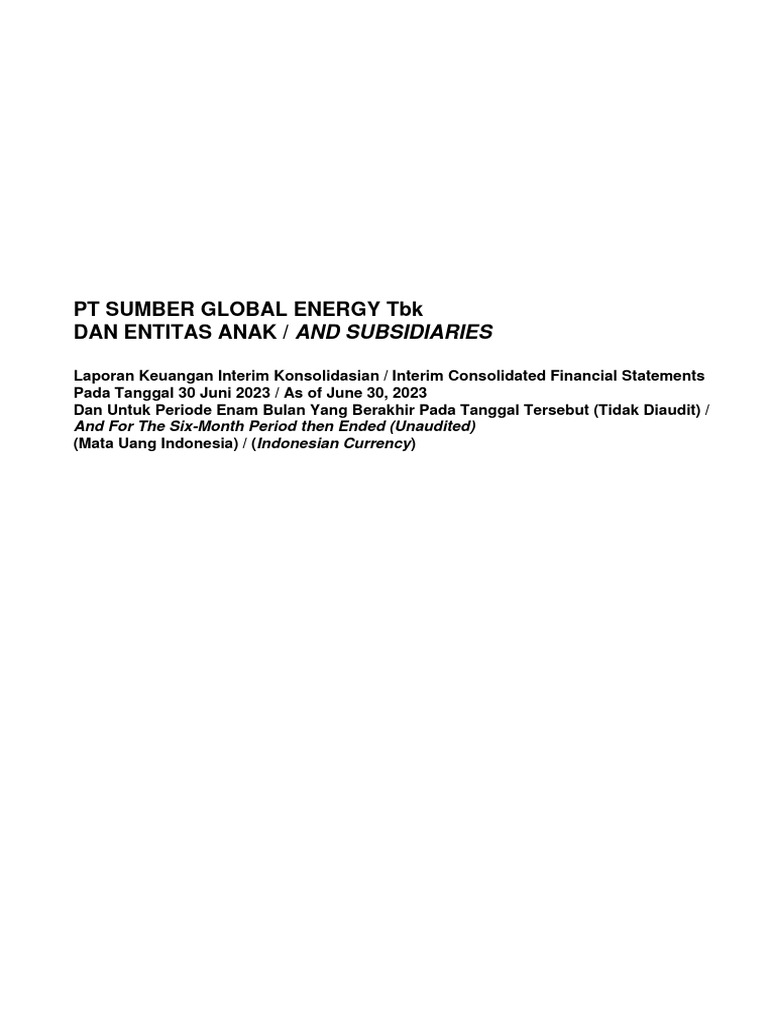 PT Sumber Global Energy Dan Entitas Anak Q2 2023 | PDF