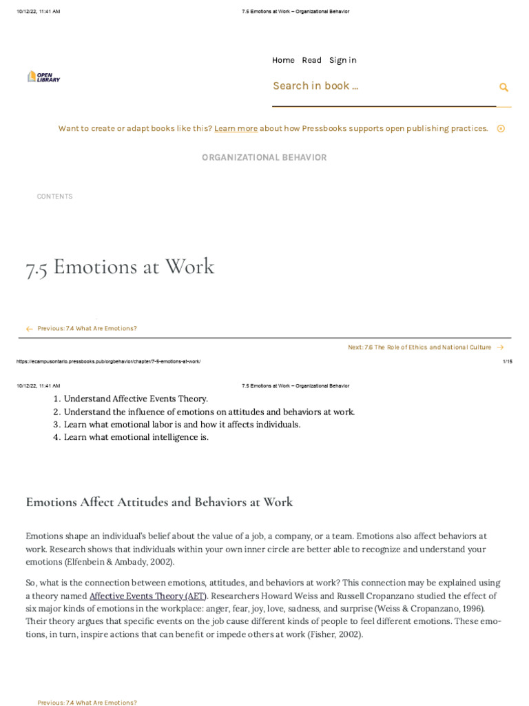 Emotions at Work - Organizational Behavior | PDF | Emotions | Emotional ...