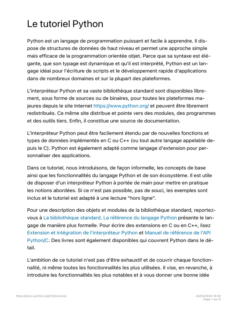 Le Tutoriel Python - Documentation Python 3.12.2 | PDF