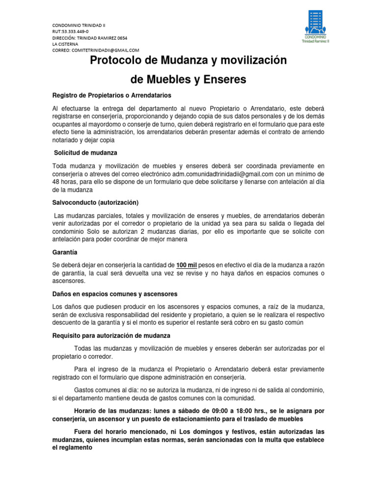 Protocolo Mudanza TR | PDF | Condominio