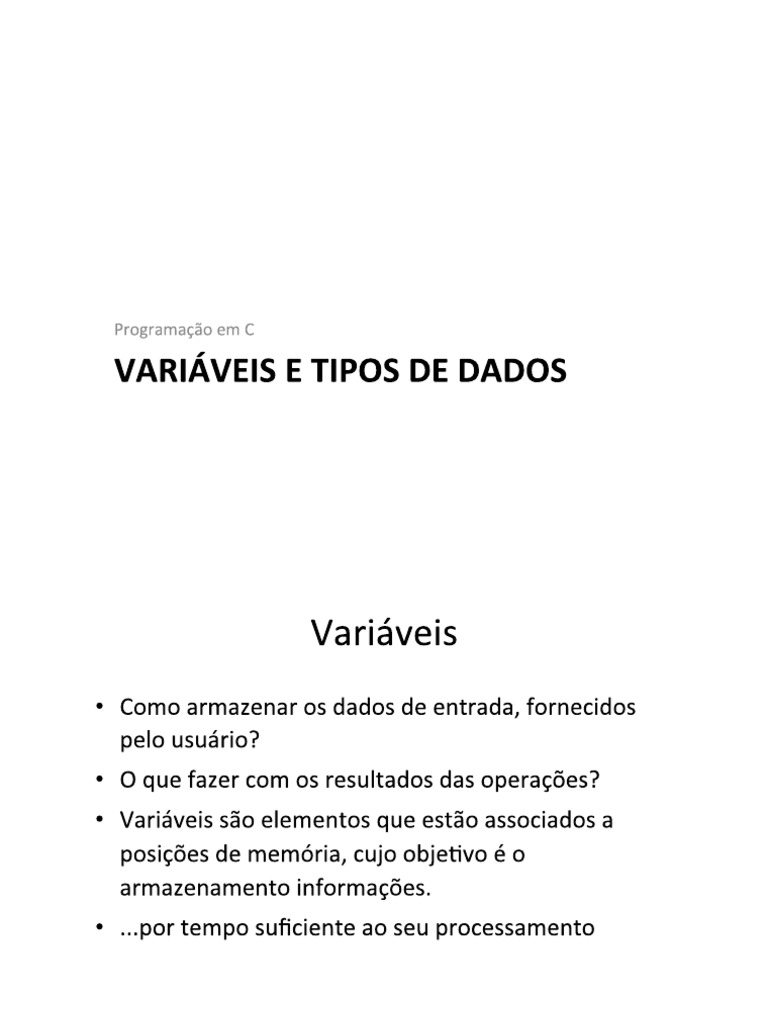 Variáveis e Tipos de Dados | PDF