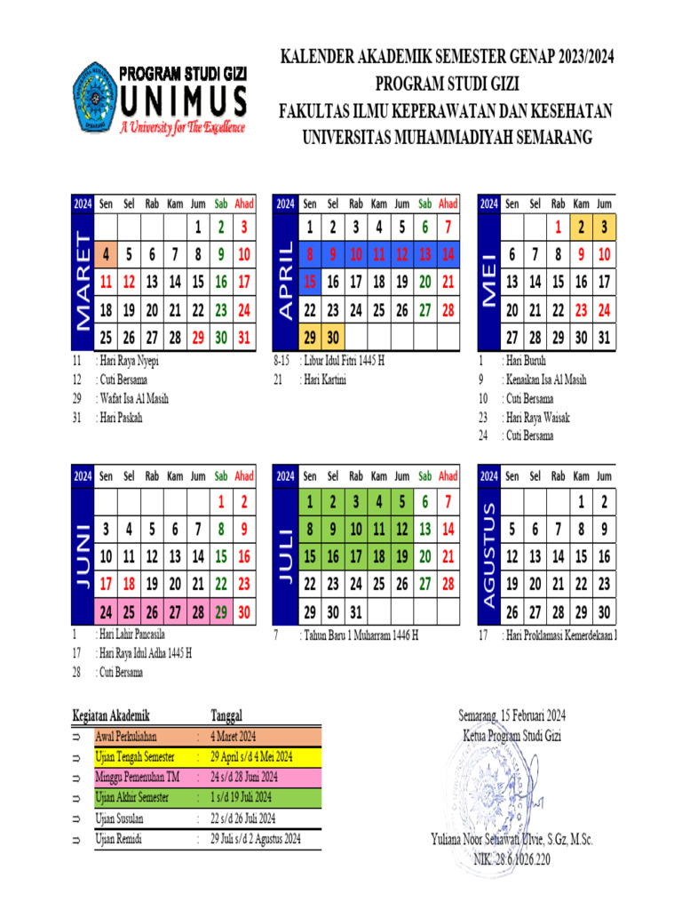 Revisi Kalender Akademik Prodi Gizi - Genap 2023-2024 | PDF