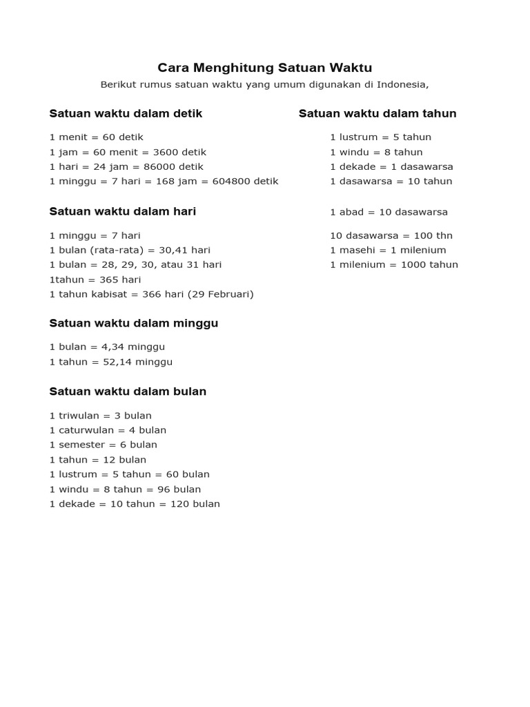 Cara Menghitung Satuan Waktu | PDF