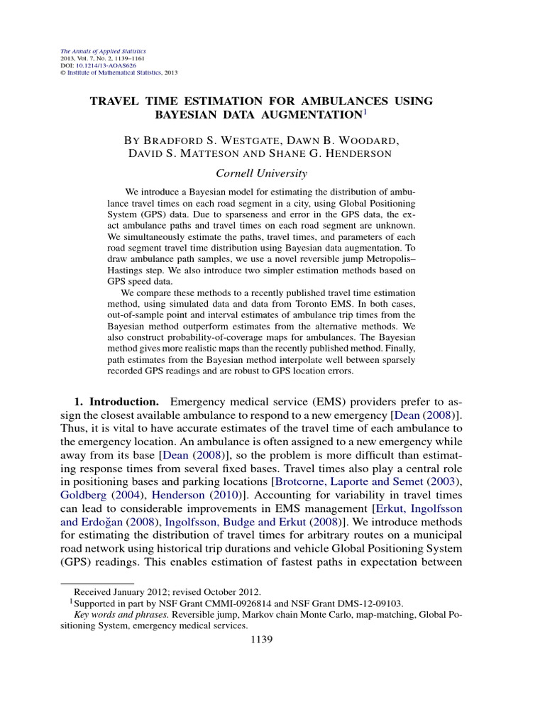 2013 travel time estimation for ambulances using bayesian data augmentation | PDF | Estimator ...