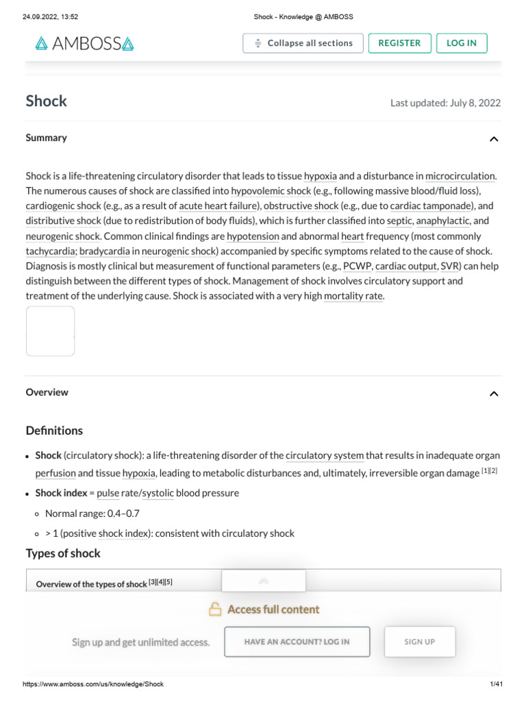 Shock - Knowledge at AMBOSS | PDF | Shock (Circulatory) | Heart