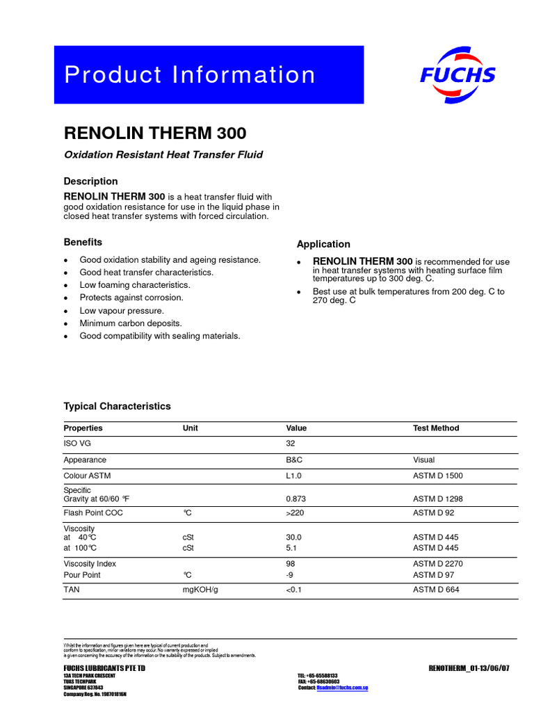 Renolin Therm 300 | PDF | Viscosity | Heat Transfer