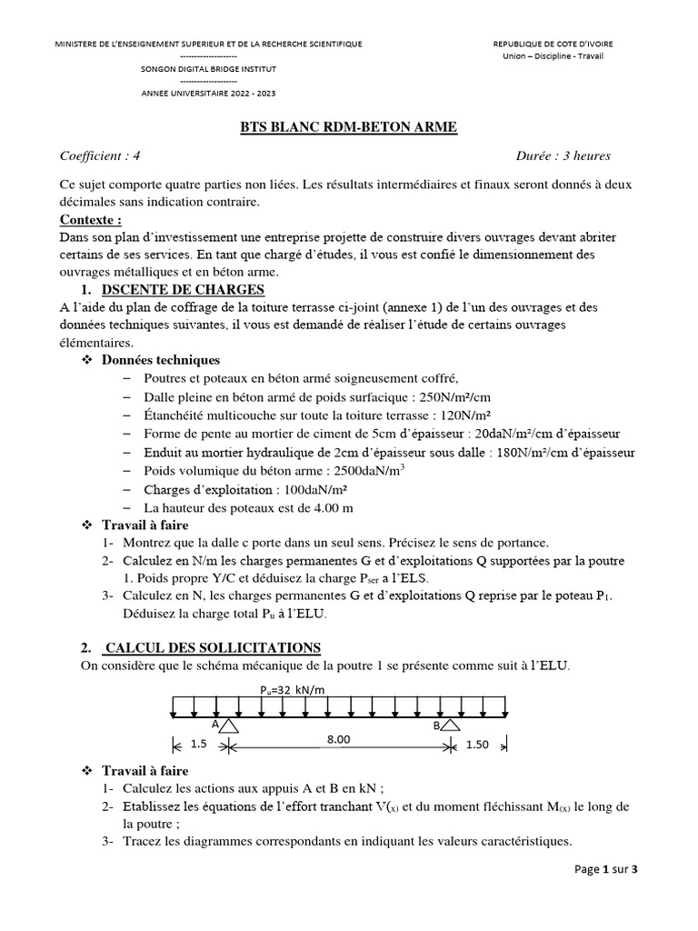 Dimensionnement béton armé BTS RDM | PDF | Béton armé | Béton